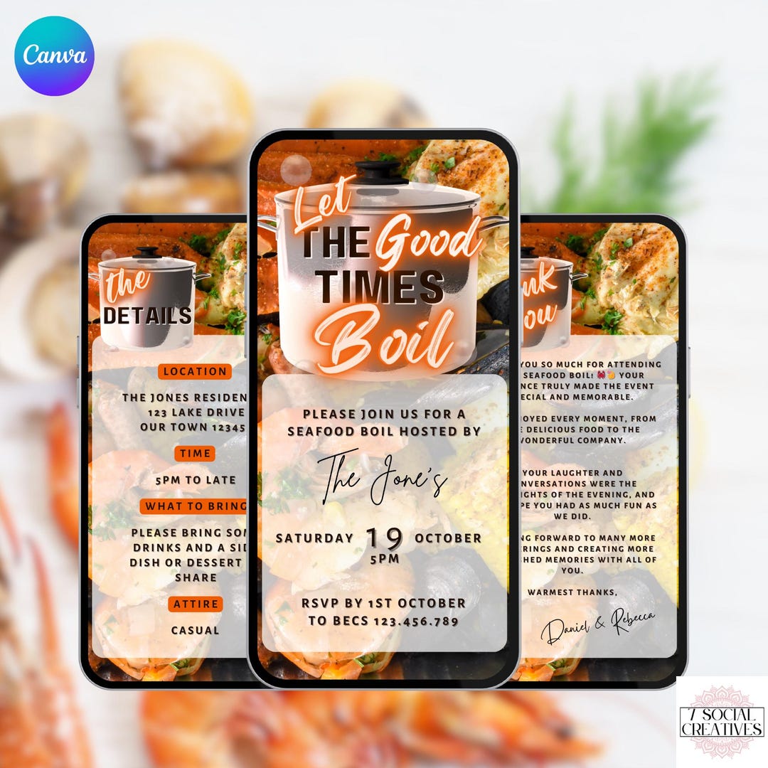 Seafood Boil Party Invitation With Bonus Thank You. Digital Animated ...