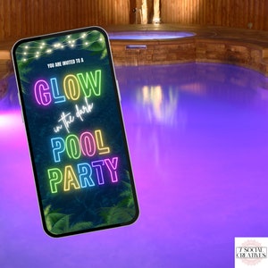 Glow Pool Party Invitation Video. Neon Glow in the Dark Electronic ...
