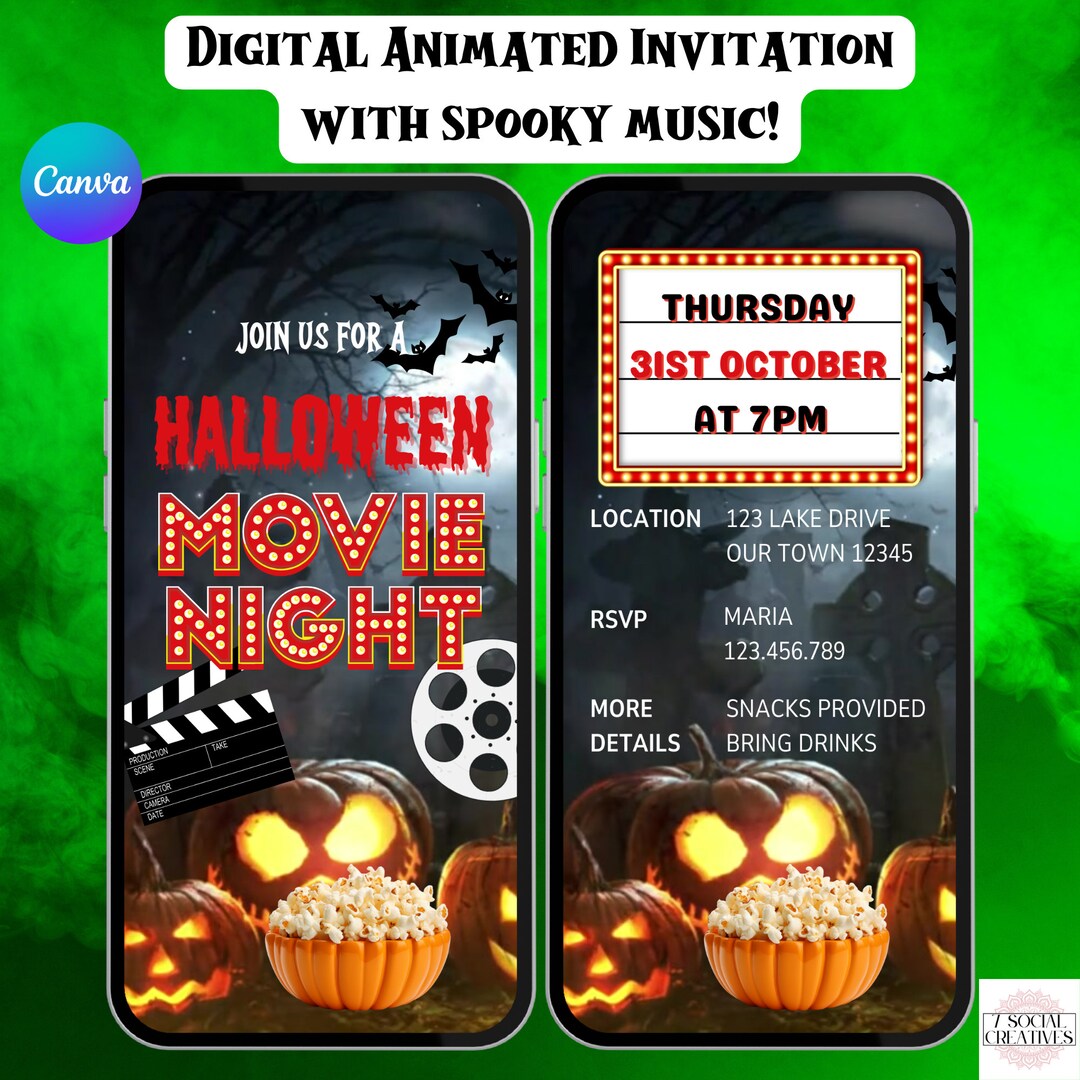 Halloween Movie Night Invitation. Digital Animated Scary Horror Invite ...