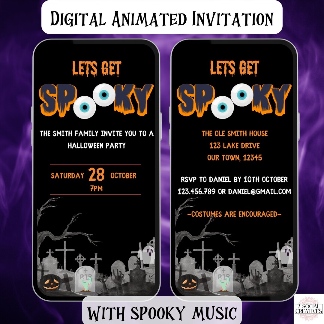 Let's Get Spooky Halloween Invitation. Digital Graveyard Theme Costume ...