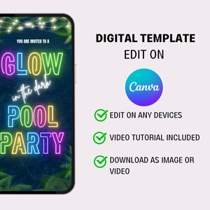 Glow Pool Party Invitation Video. Neon Glow in the Dark Electronic ...