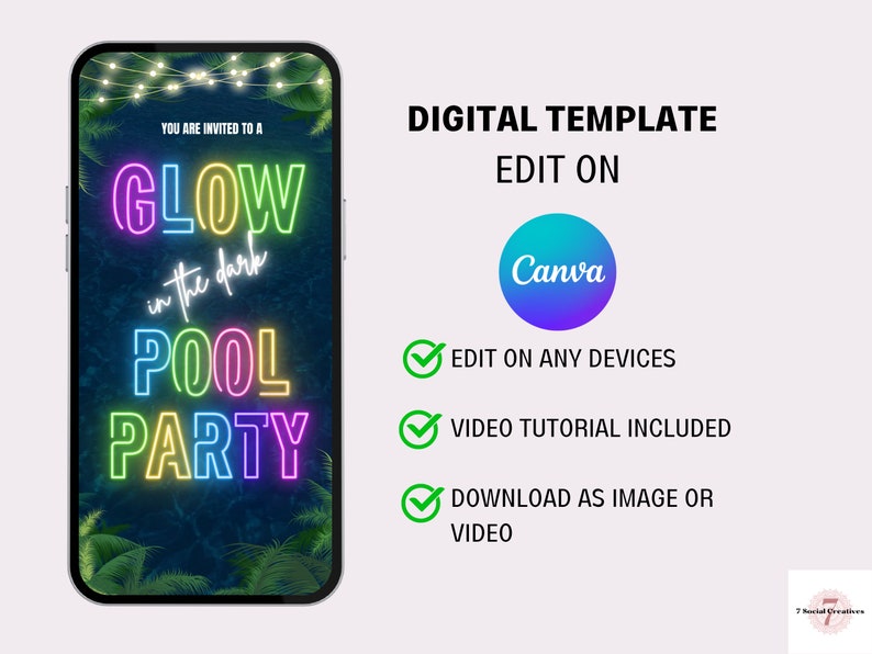 Glow Pool Party Invitation Video. Neon Glow in the Dark Electronic ...