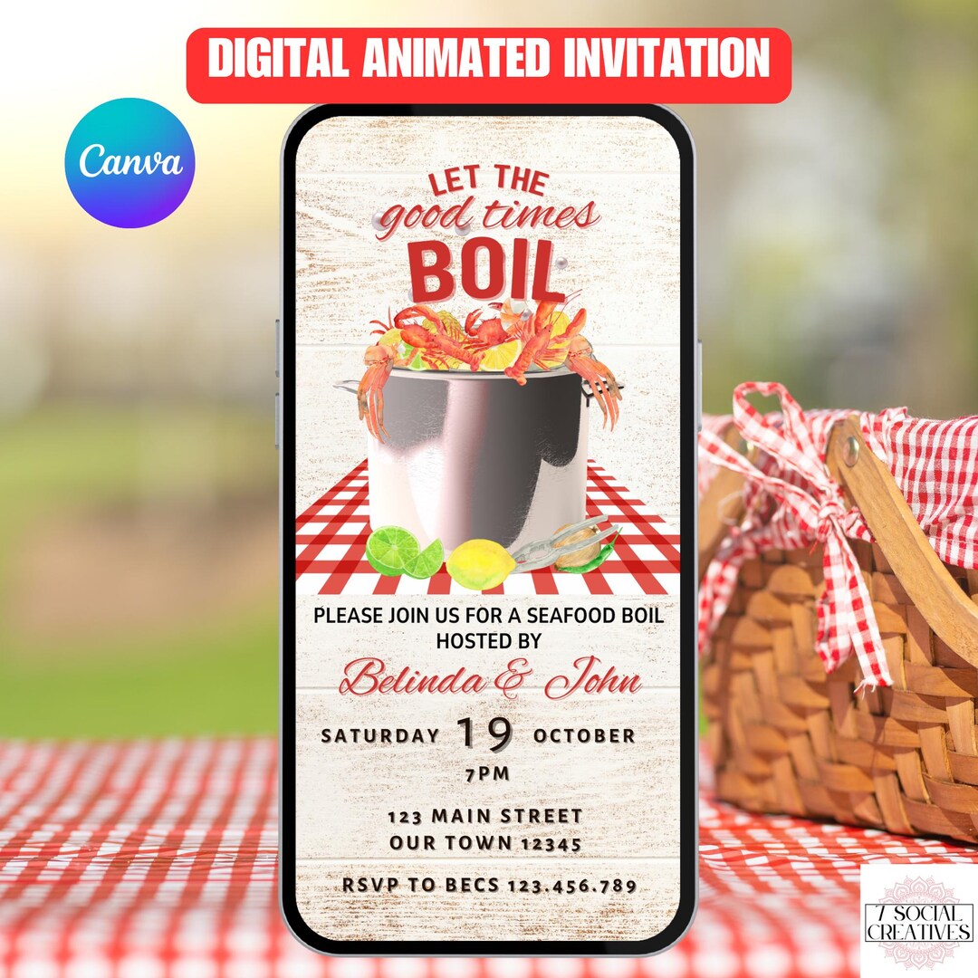 Seafood Boil Party Invite. Digital Animated Shrimp, Clam, Crawfish ...