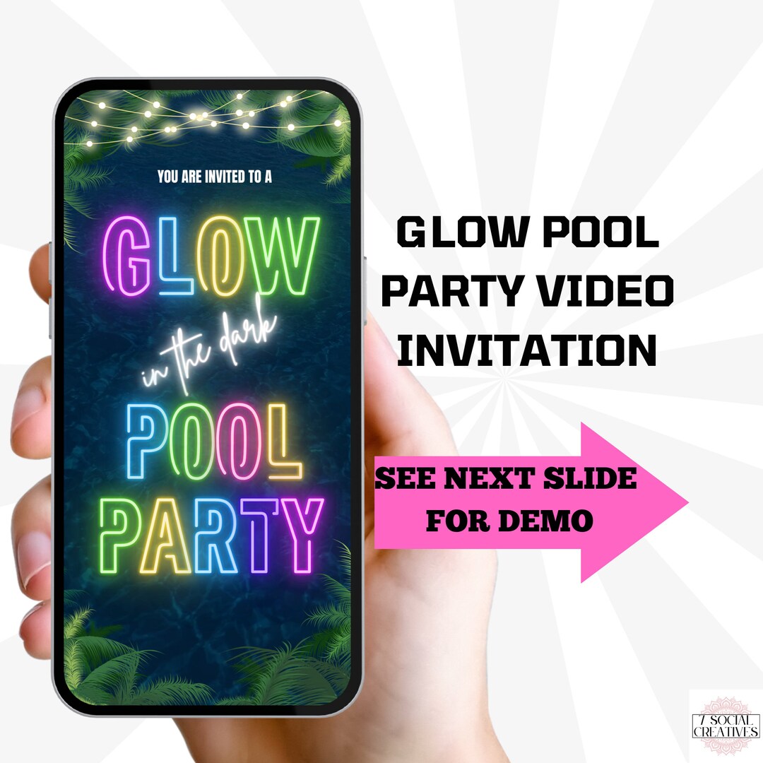 Glow Pool Party Invitation Video. Neon Glow in the Dark Electronic ...