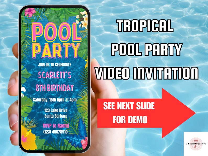 Tropical Pool Party Invitation Digital Video. Summer Island or - Etsy