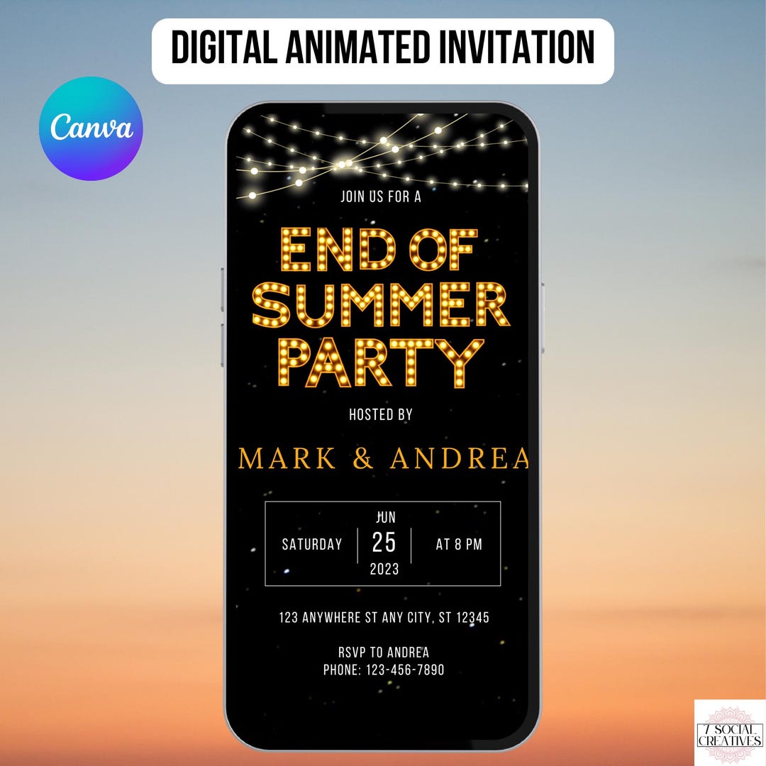 End of Summer Party Invitation. Digital Animated Pool or Beach Bash ...