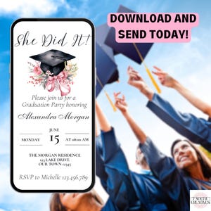She Did It Graduation Invitation. Digital College or High School Grad ...