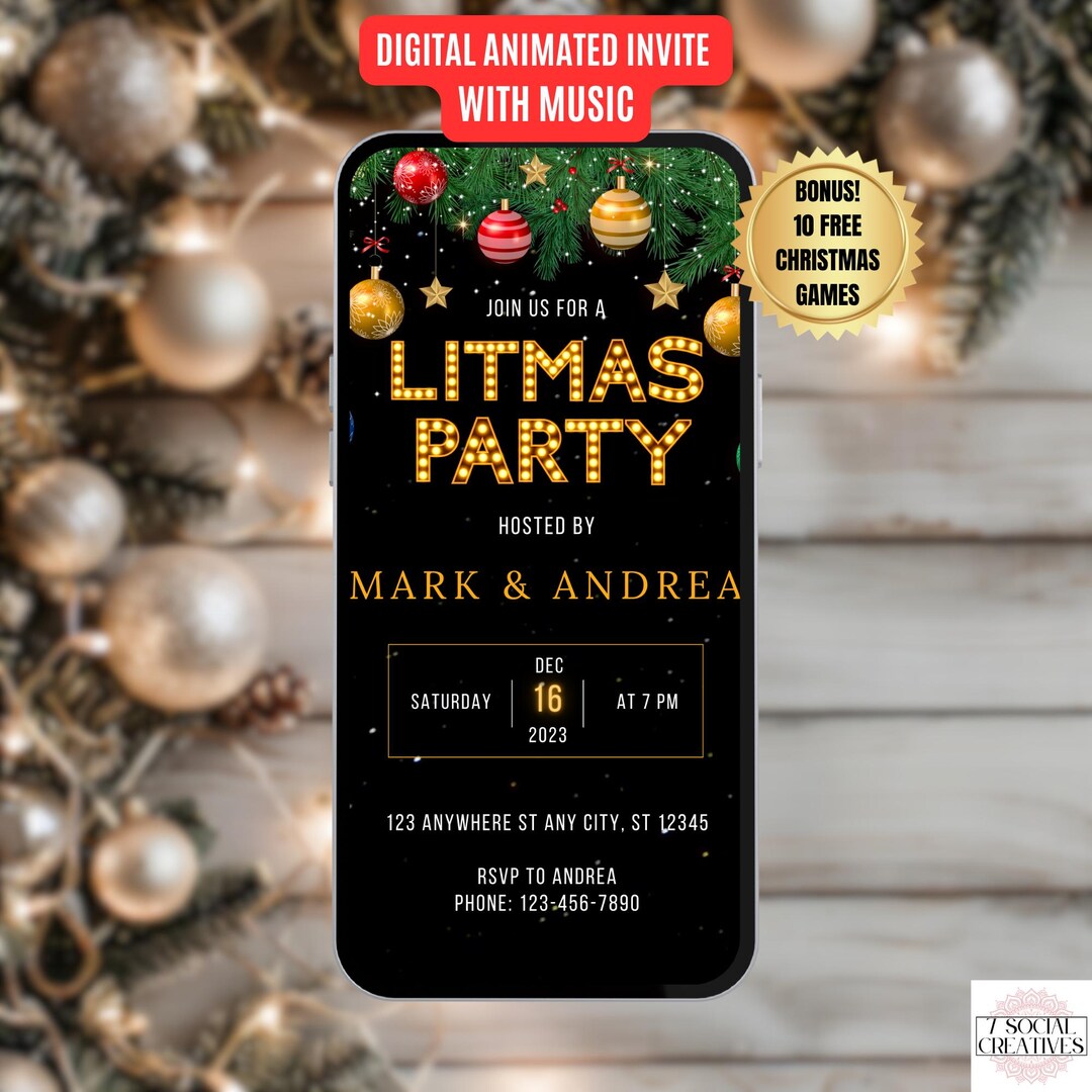 Litmas Christmas Party Invitation Template. Animated Fun Adult Xmas ...