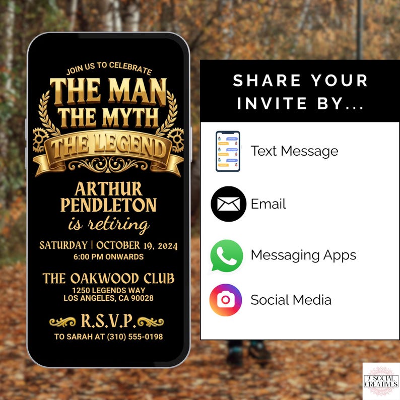 Legend Retirement Invitation. Digital Animated Black and Gold Man Myth ...
