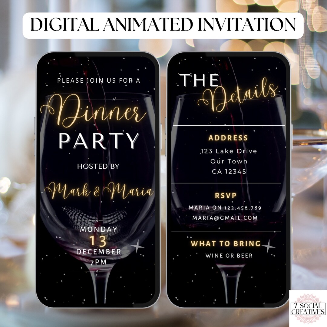 Digital Dinner Party Invite. Birthday Dinner Invitation for the Wine ...