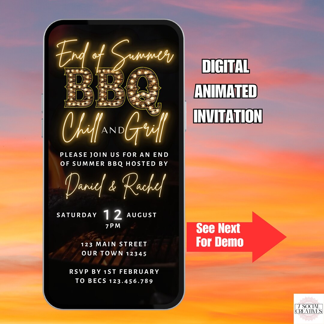 End of Summer BBQ Invitation. Digital Animated Backyard Barbeque Invite ...