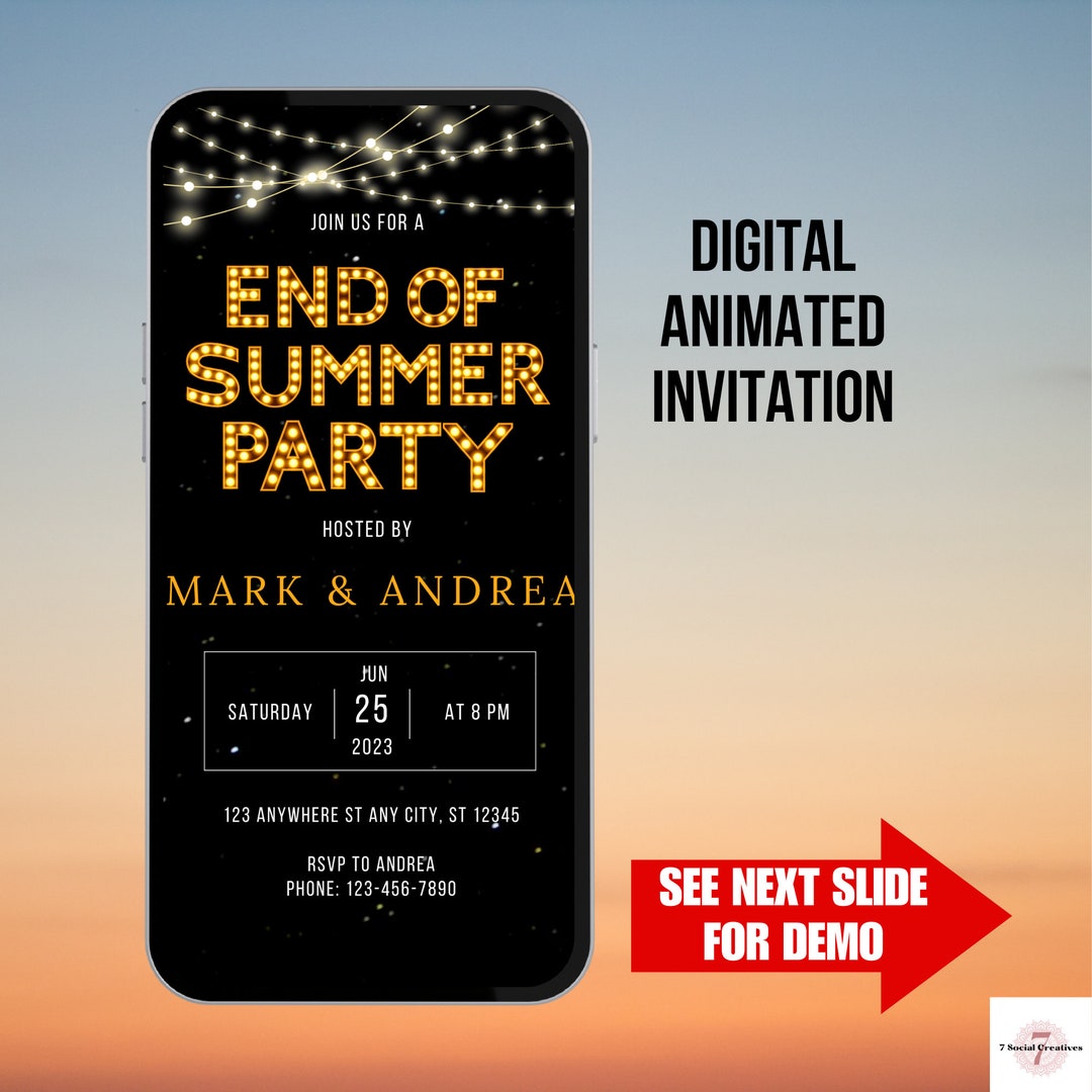 End of Summer Party Invitation. Digital Animated Pool or Beach Bash ...