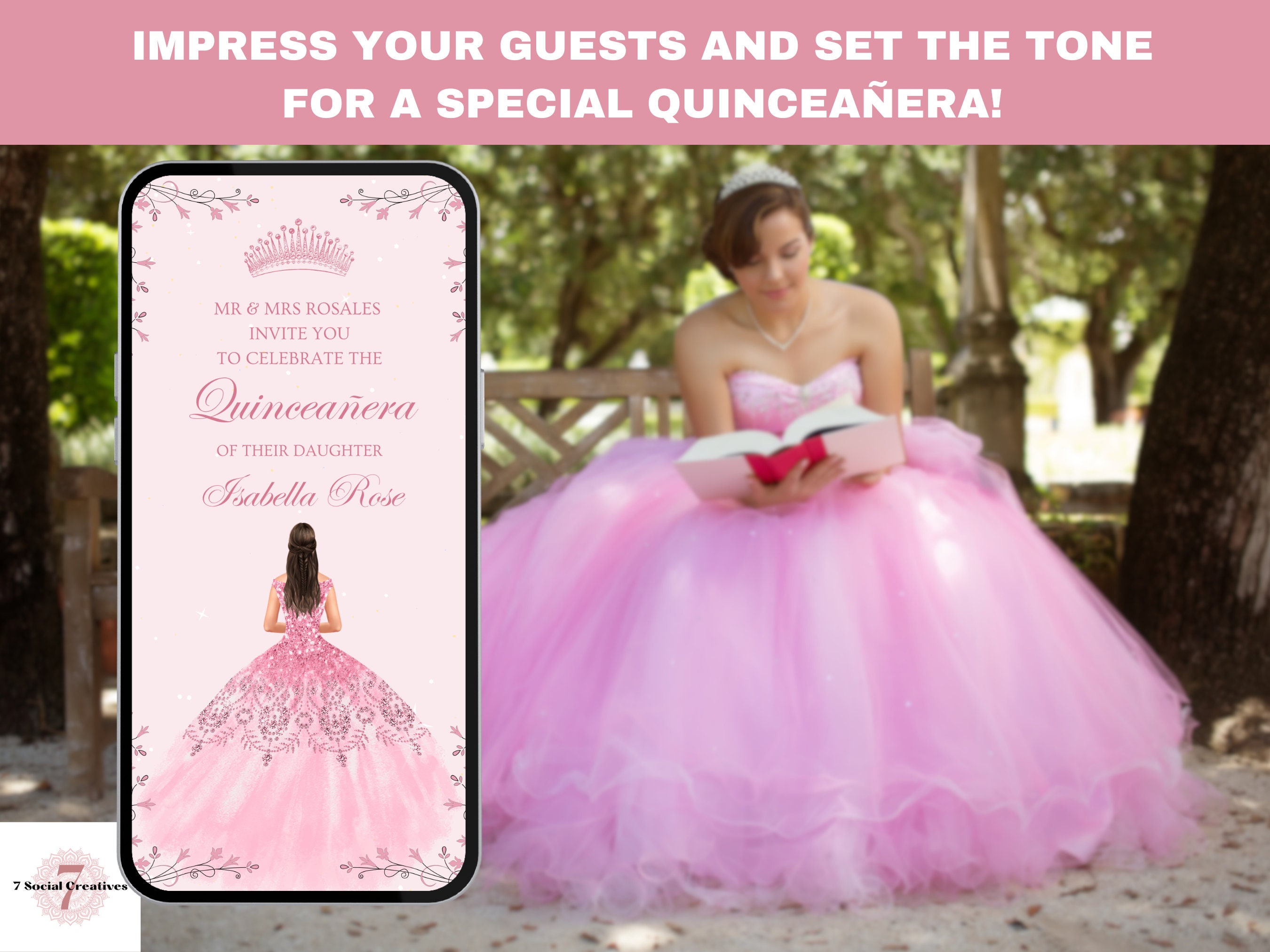 Pink Quinceañera Invitation. Digital Mis Quince 15 Anos Princess Video ...