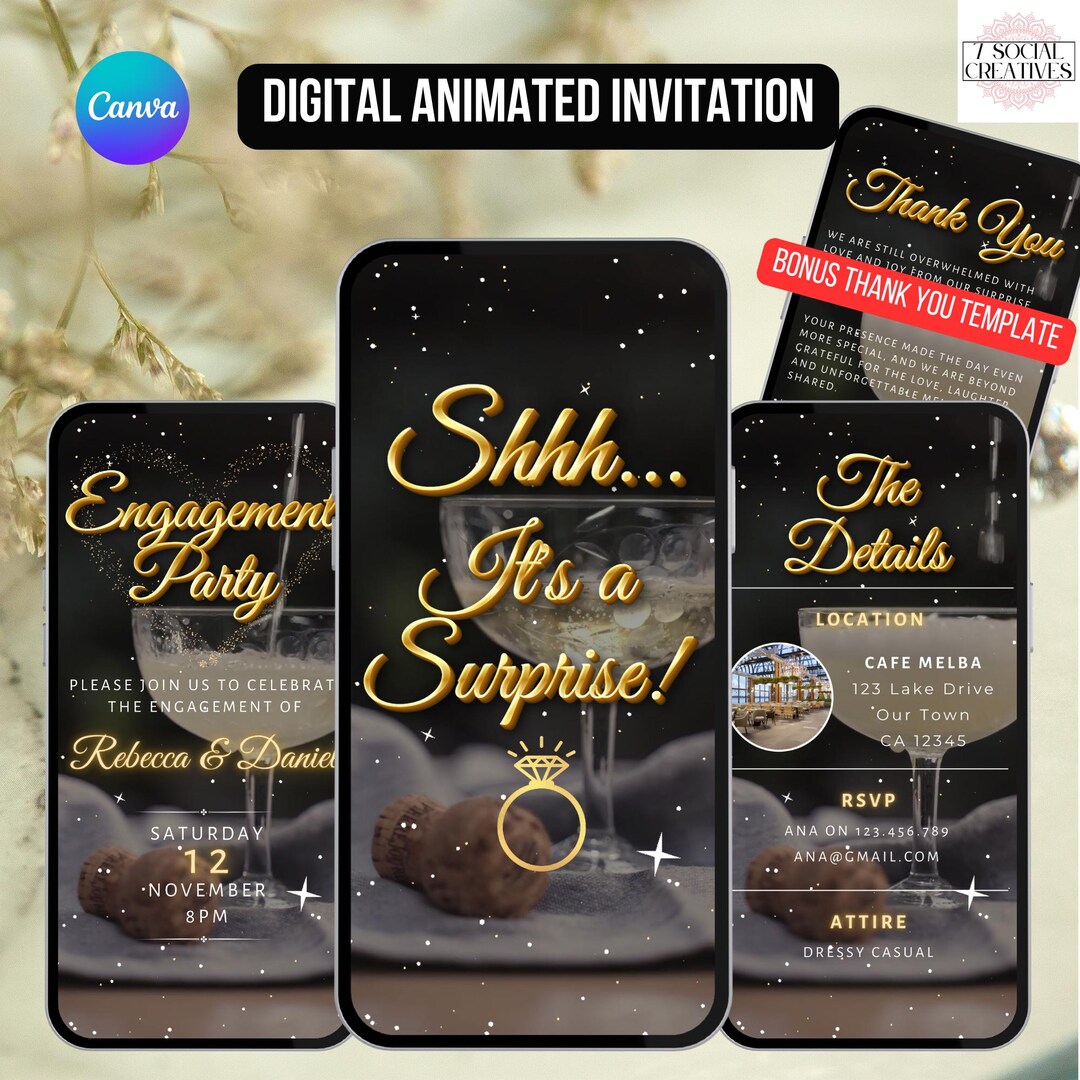 Surprise Engagement Party Invitation With Bonus Thank You. Digital ...