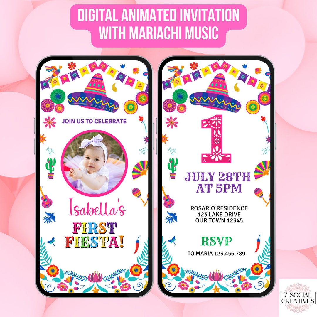 First Fiesta Invite With Picture and Mariachi Music. Digital Animated ...