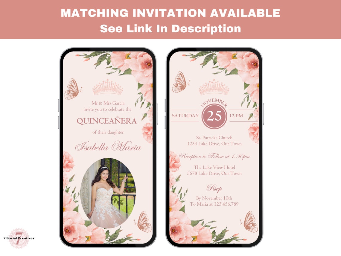 Quinceañera Save the Date Invitation Pink Floral. Animated - Etsy