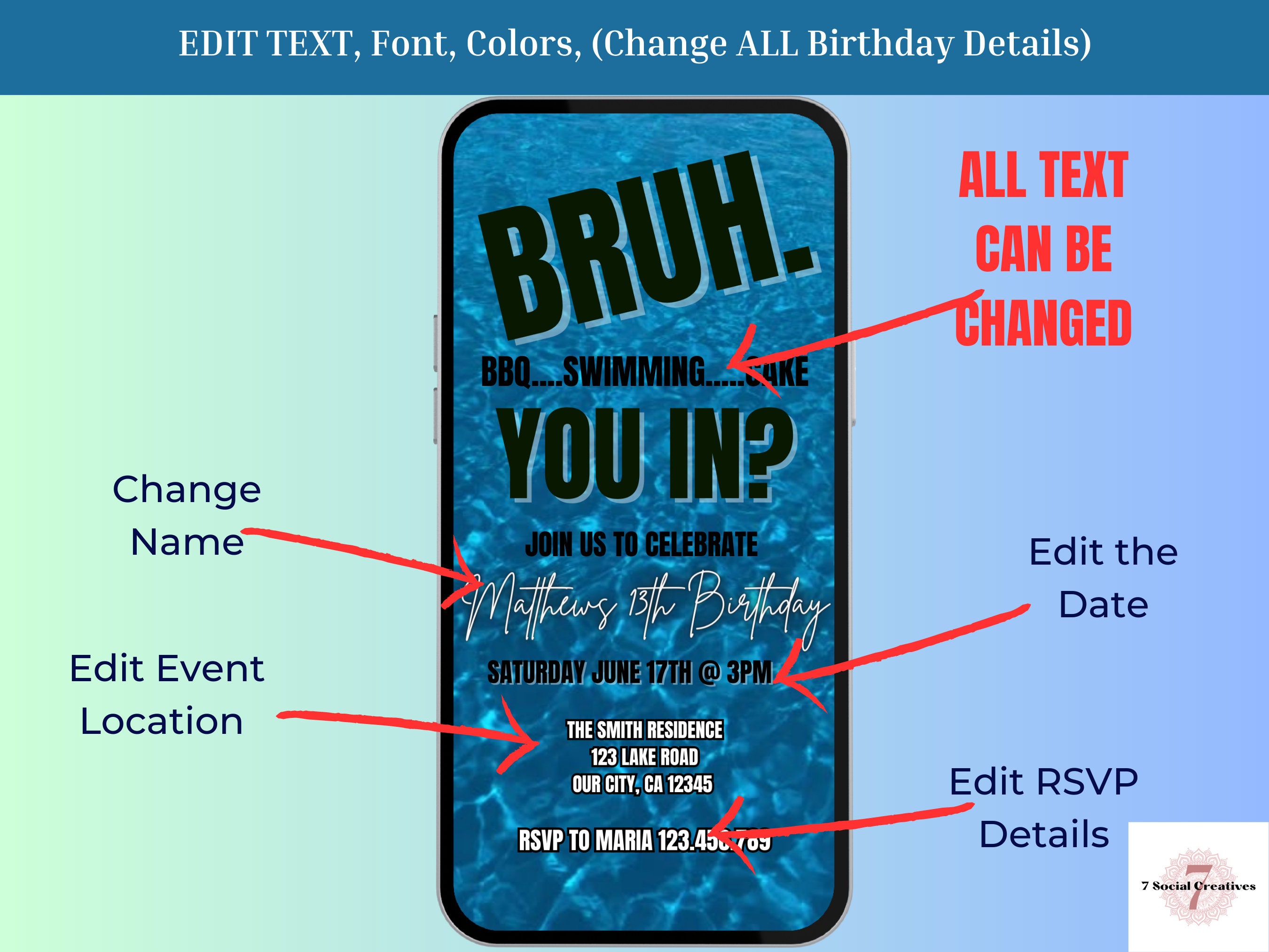 Bruh Pool Party Invite for Teenage Boys Birthday. Editable - Etsy