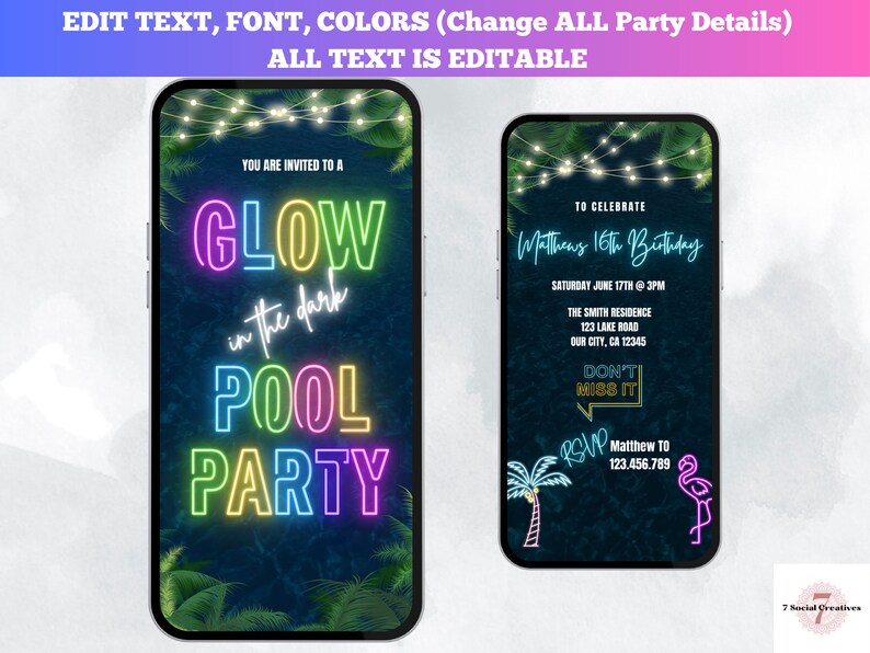 Glow Pool Party Invitation Video. Neon Glow in the Dark - Etsy