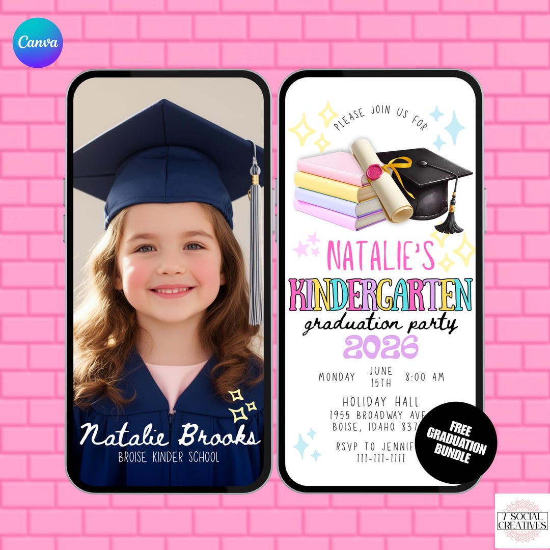 Kindergarten Graduation Invitation With Photo. Digital Boys or Girls ...
