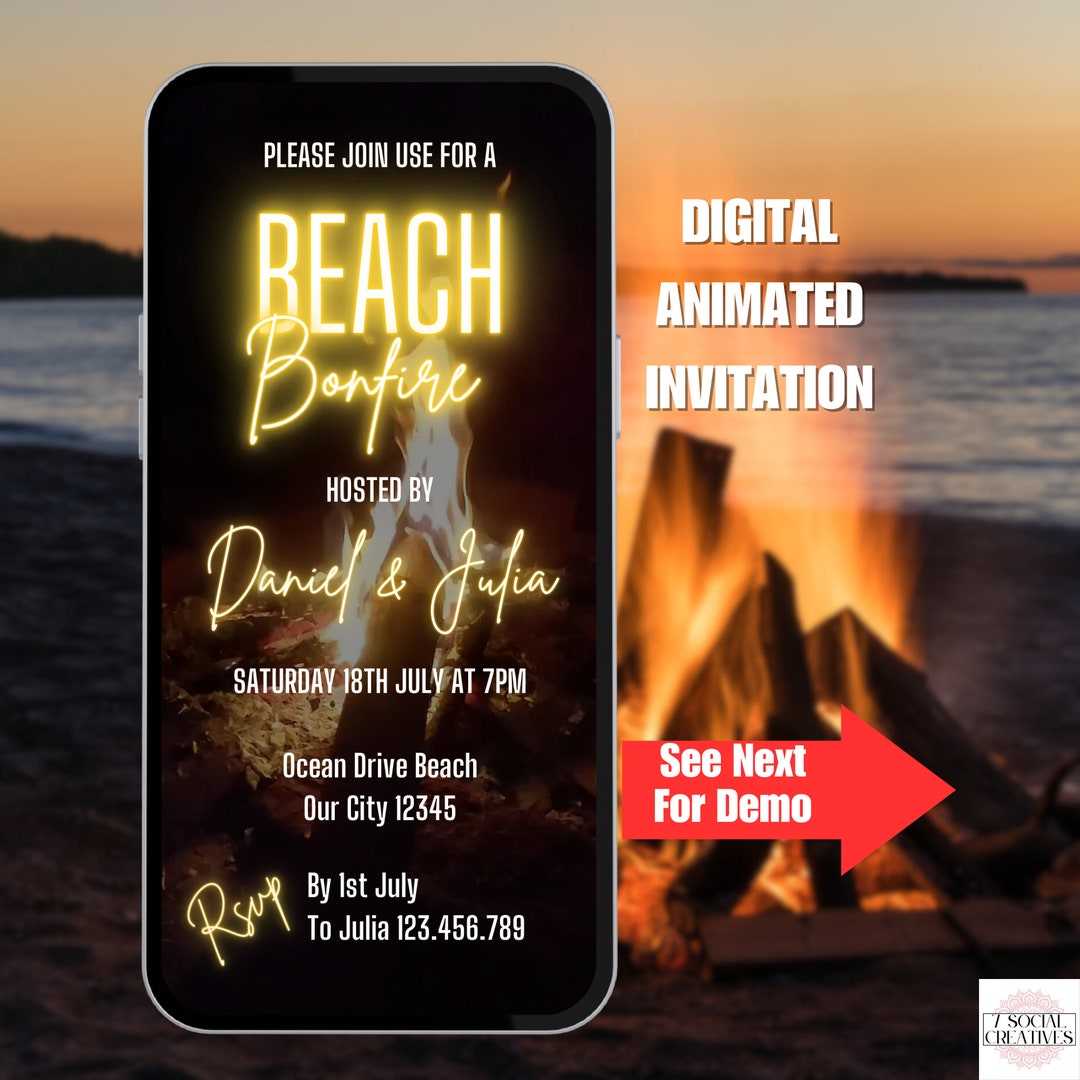 Beach Bonfire Invitation. Digital Campfire S'mores Party Invite. Friend ...