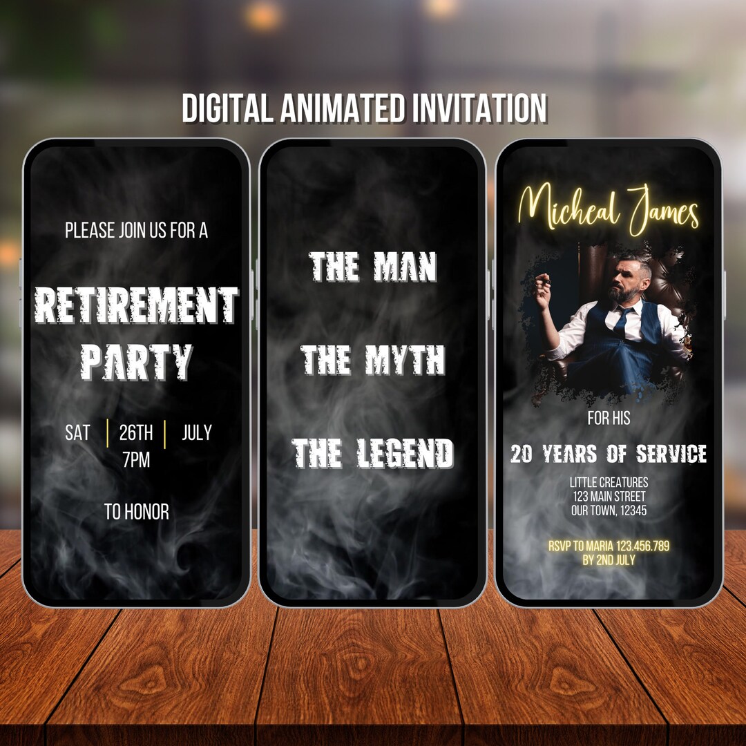 Mens Retirement Party Invitation. Digital Man Myth Legend Theme Retired ...