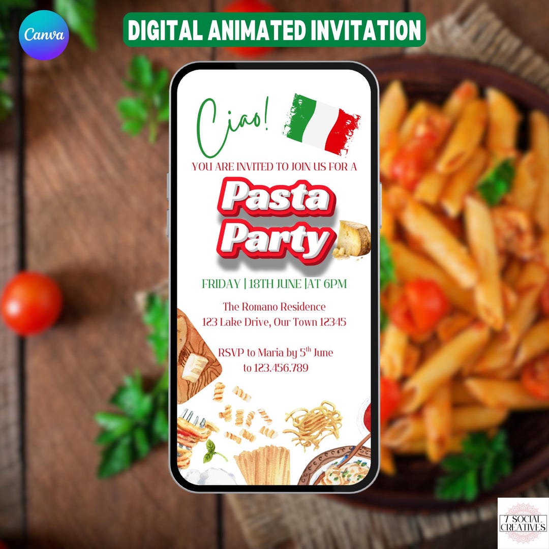Pasta Party Invitation. Digital Animated Italian Birthday or Any ...