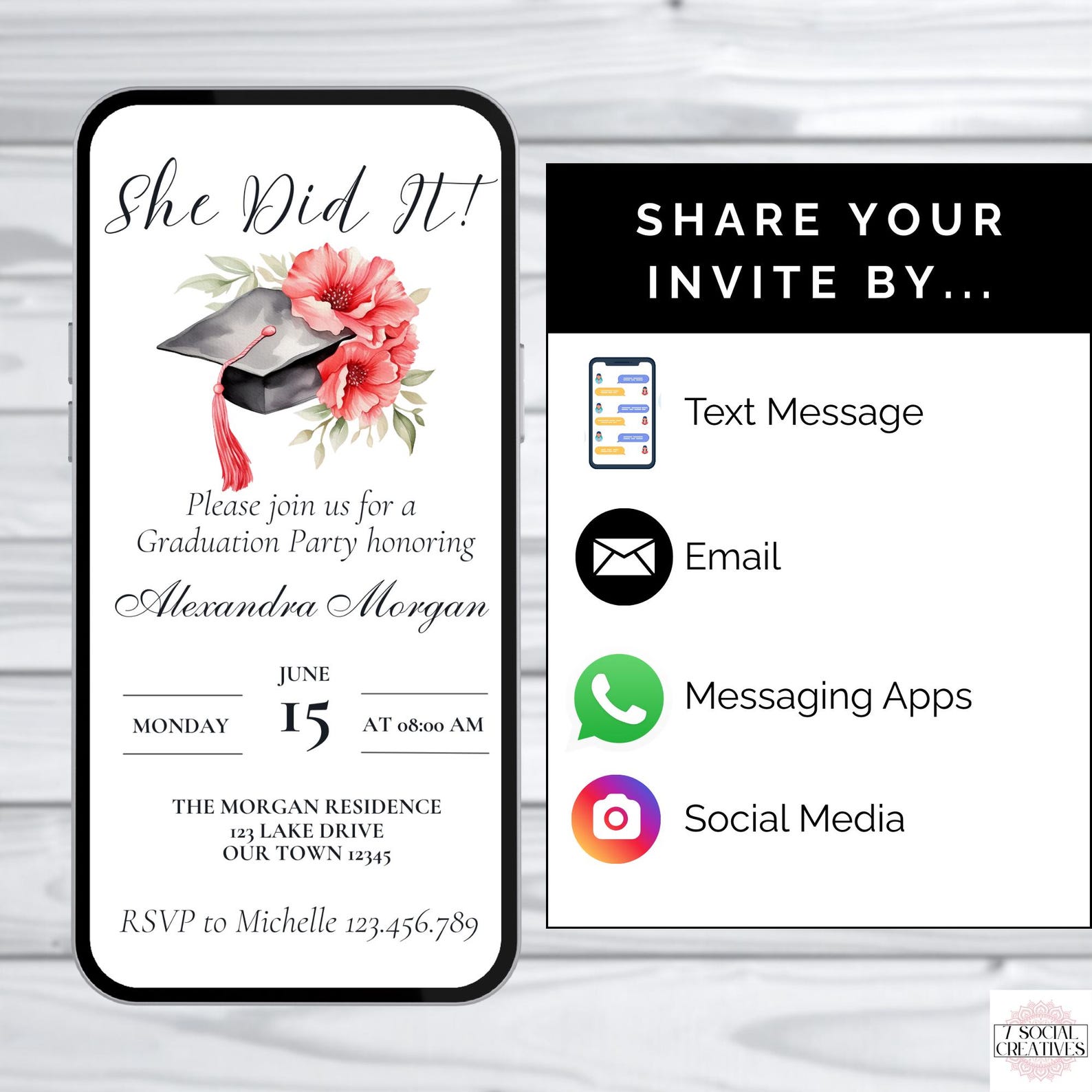 She Did It Graduation Invitation. Digital College or High School Grad ...