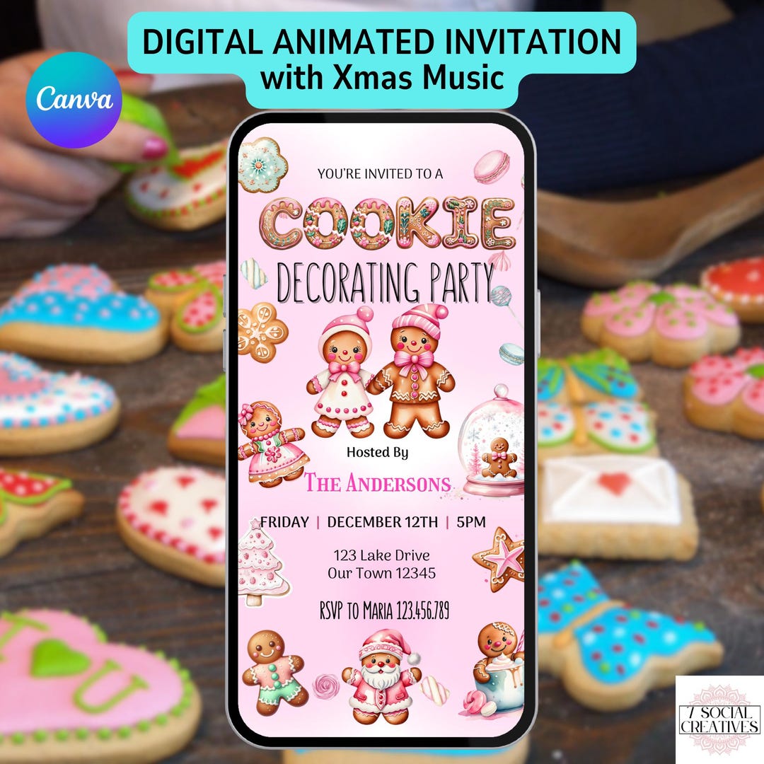 Christmas Cookie Decorating Party Invitation. Digital Animated Pink ...