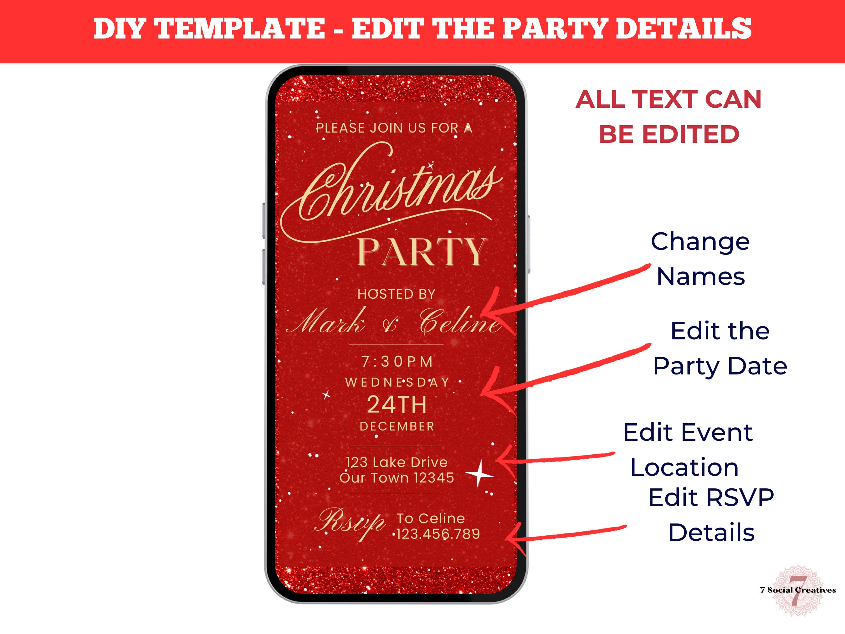 Red Christmas Party Invitation. Animated Invite With Xmas Music ...