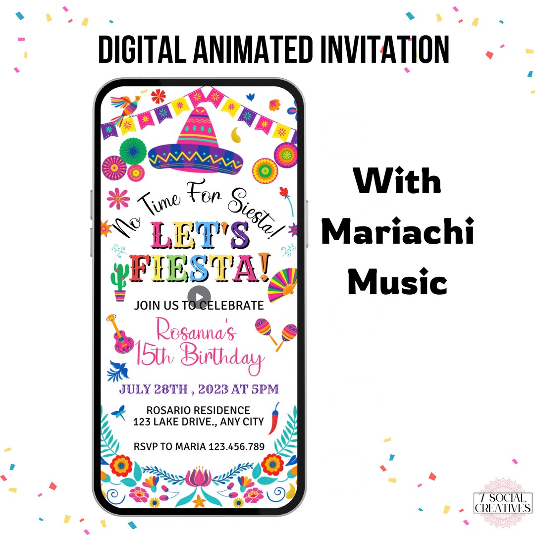 Digital Fiesta Birthday Invitation. Mexican Floral Theme Party Invite ...