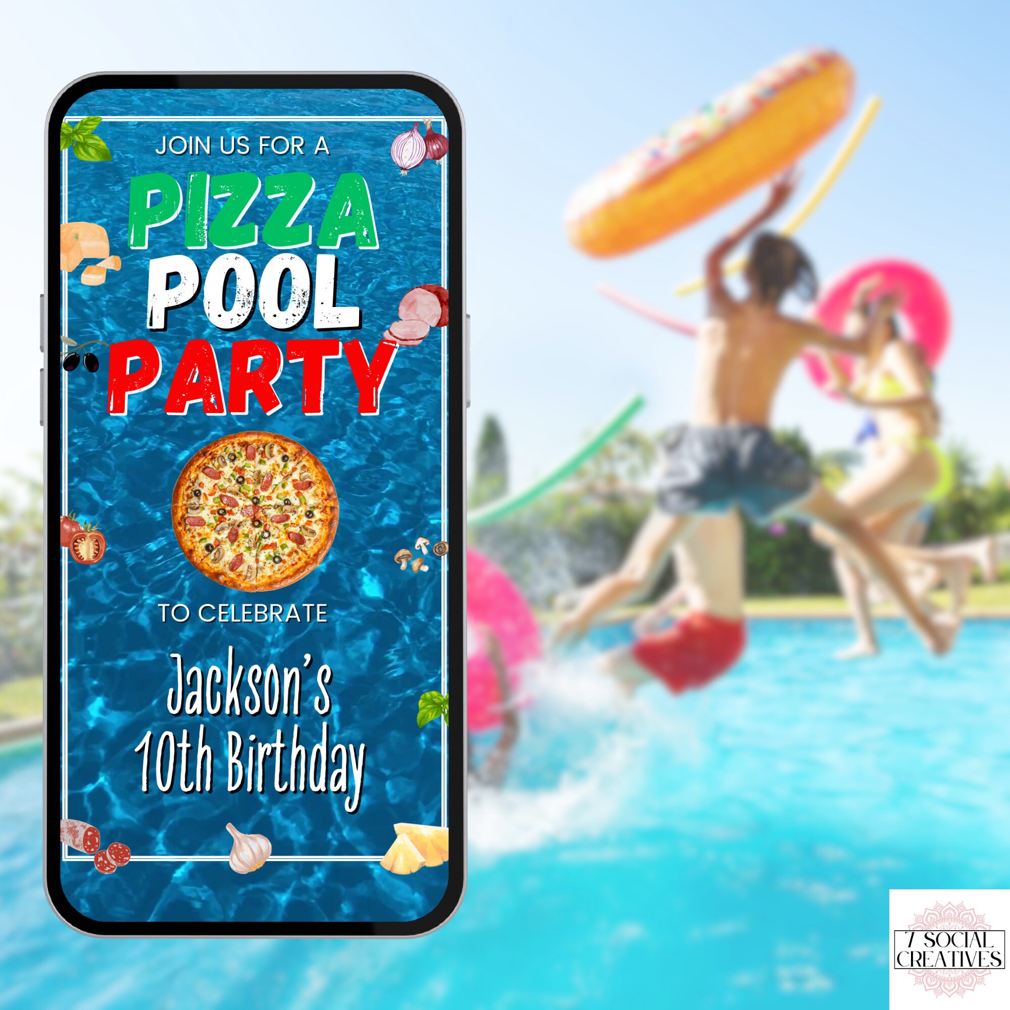 Pizza Pool Party Invitation. Digital Animated Teen, Kids or Adults ...