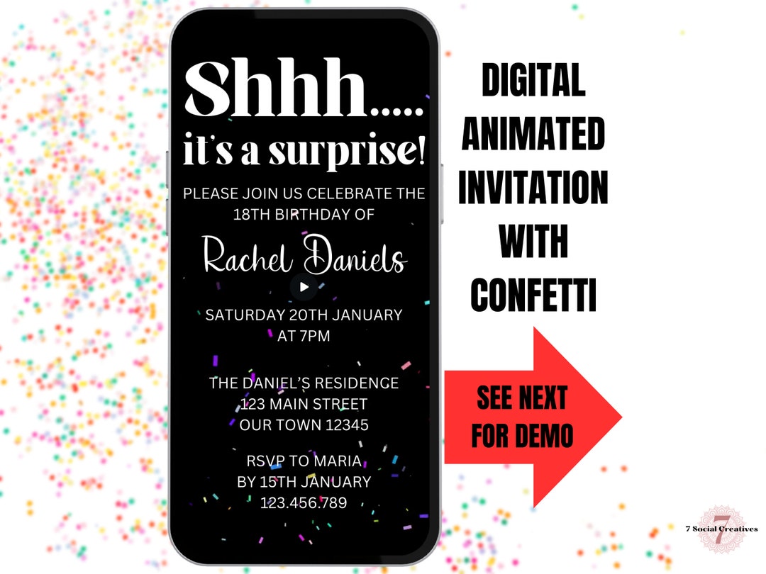 Shhh Surprise Party Invitation. Digital Animated Birthday Invite Ladies ...