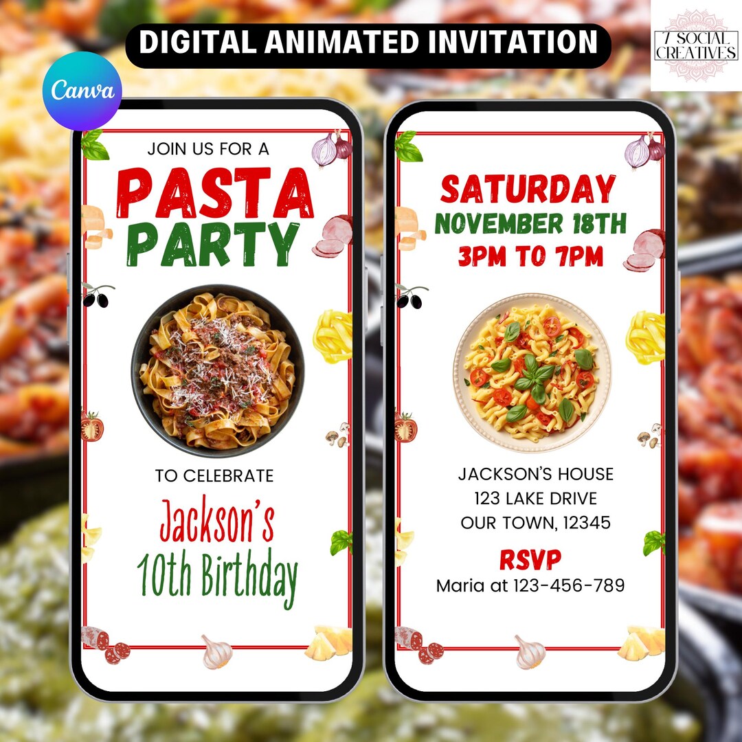 Pasta Party Invitation. Digital Animated Italian Birthday or Any ...