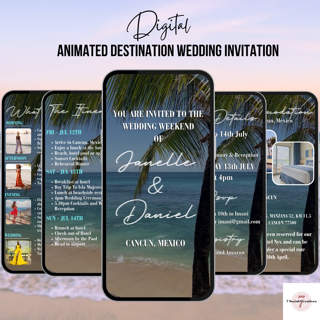Digital Destination Wedding Invitation. Animated Video Tropical Beach ...