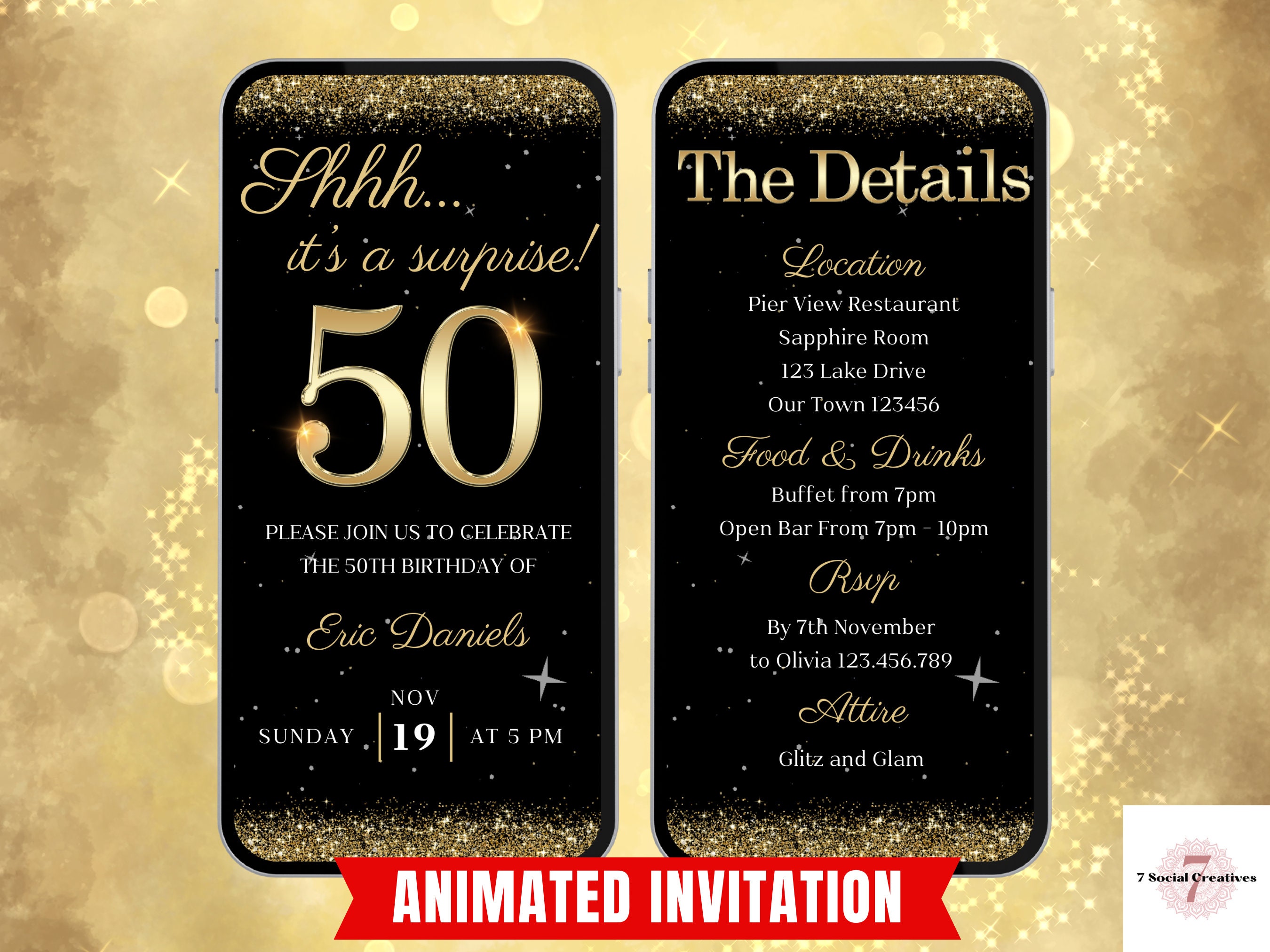 Surprise 50th Birthday Invitation for Men or Ladies. Digital Elegant ...