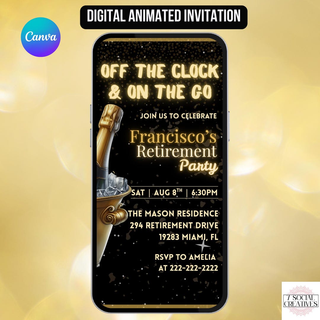 Retirement Party Invitation. Digital Animated off the Clock Mens or ...