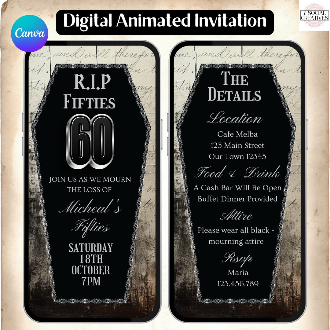 RIP 50s 60th Birthday Party Invitation. Digital Animated Coffin ...
