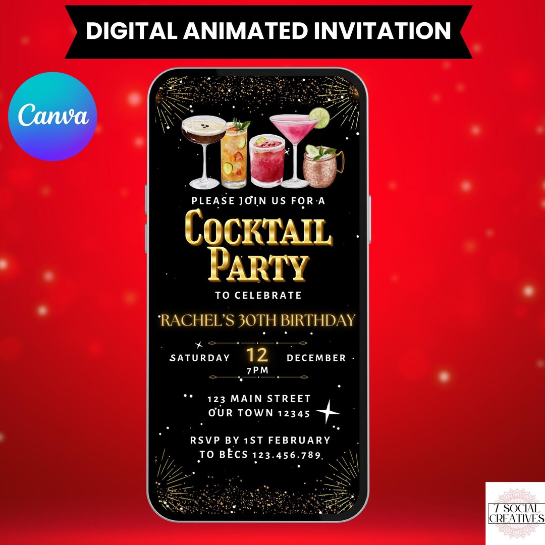 Cocktail Birthday Invitation. Digital Animated Cocktail Drinks Party ...