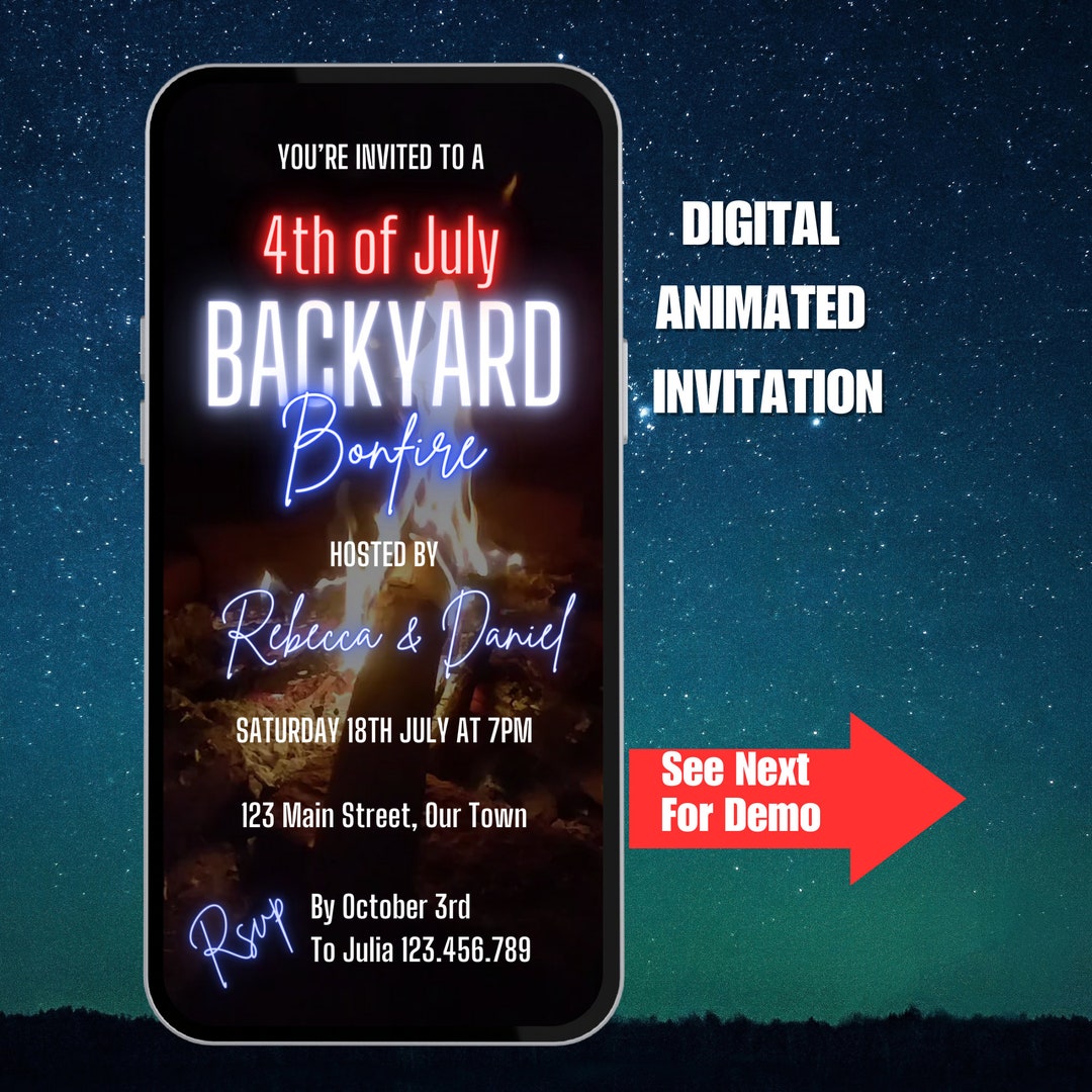 4th of July Backyard Bonfire Invitation. Digital Independence Day ...