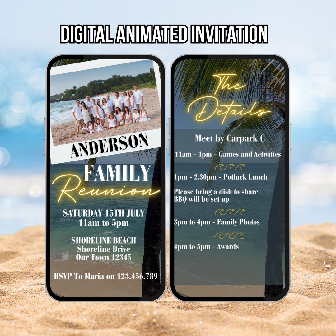 Family Reunion Beach Invitation Itinerary With Photo. Animated Digital ...