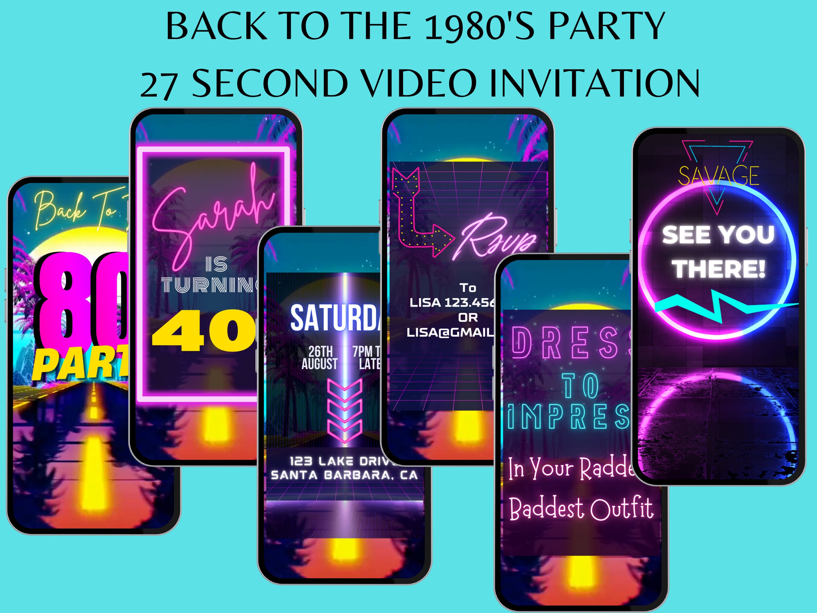 80s Party Invite Video. Neon Retro Digital Invitation is - Etsy