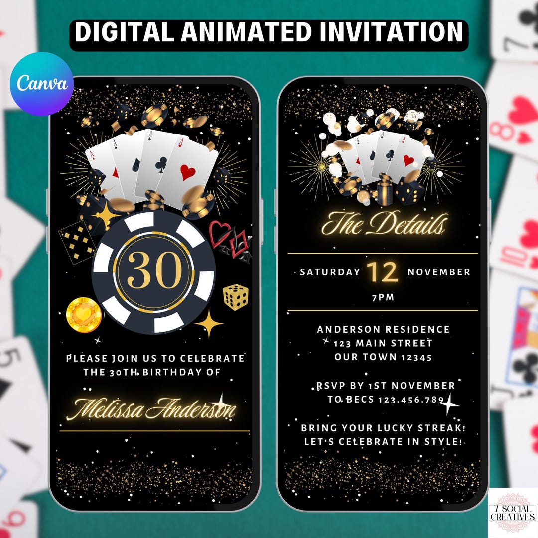 Casino Birthday Invitation. Digital Animated 21st 30th 40th 50th, Any ...