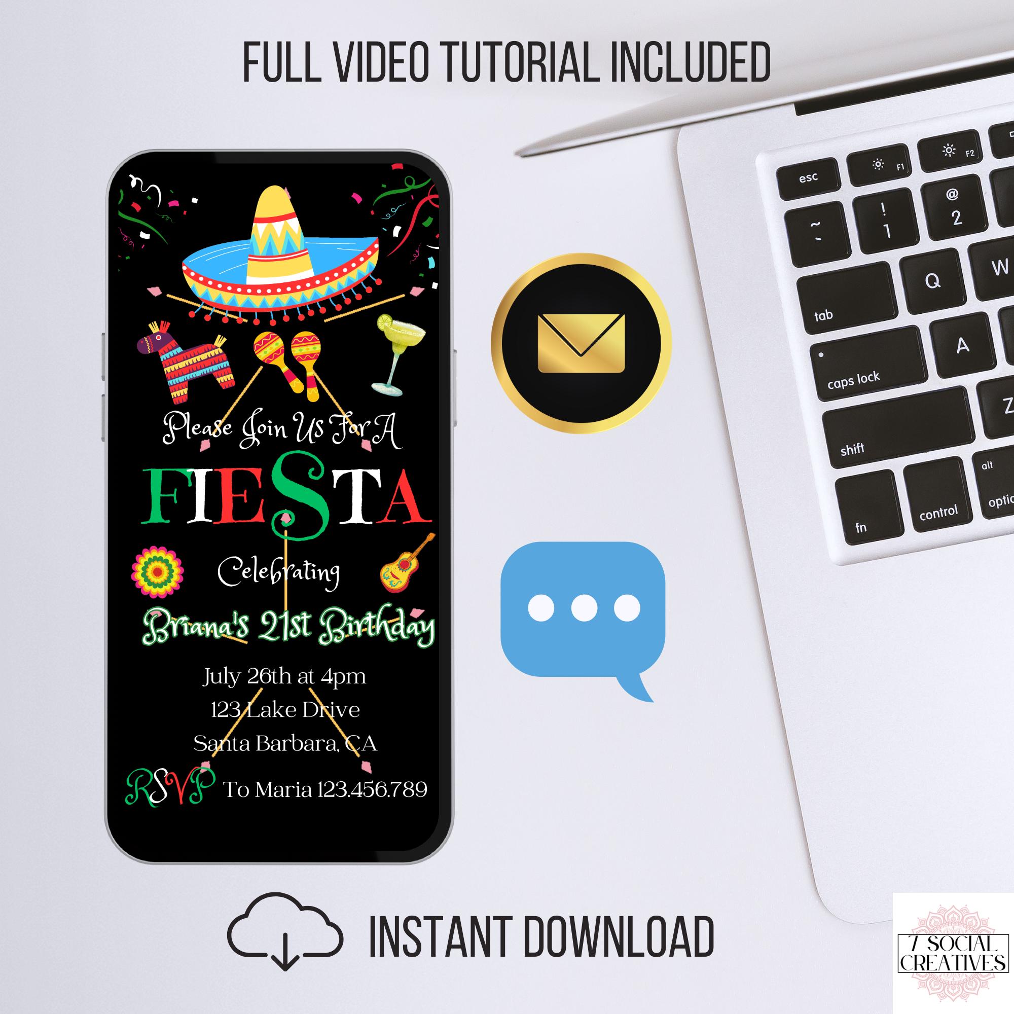 Fiesta Birthday Animated Invitation. Digital Animated Mexican Party ...