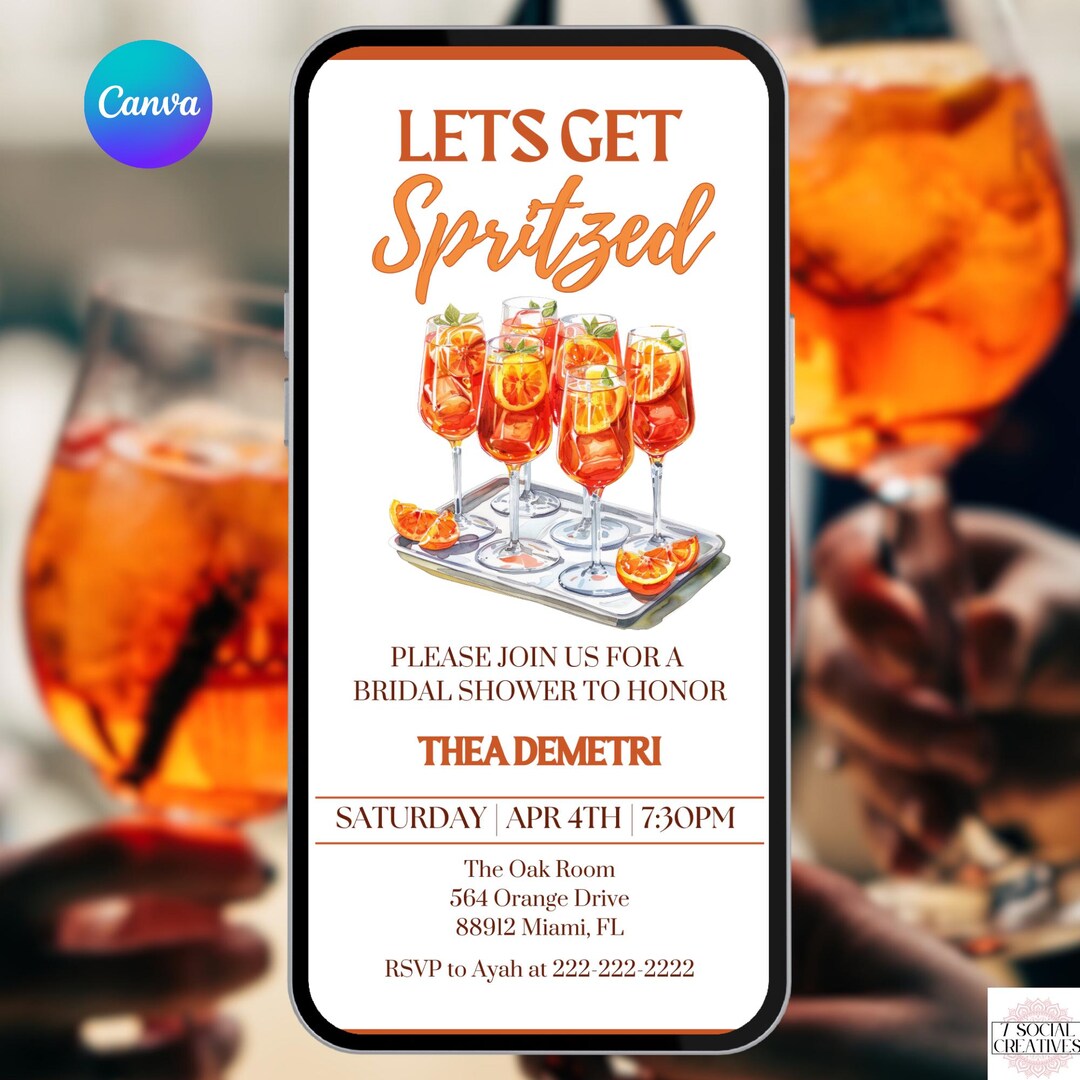 Aperol Spritz Bridal Shower Invite. Digital Animated Let's Get Spritzed ...