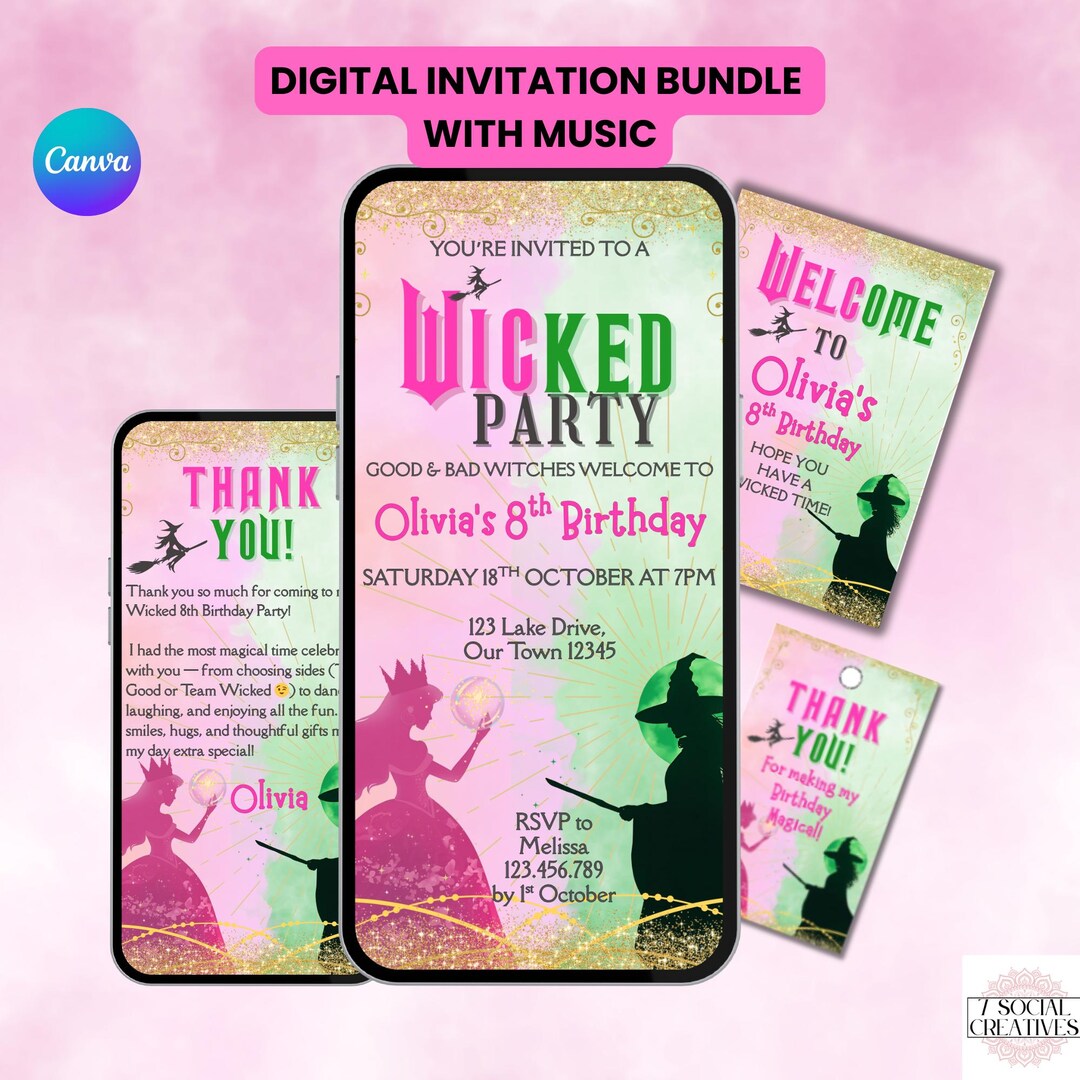 Wicked Birthday Party Invitation Bundle. Digital Musical Theme Invite ...