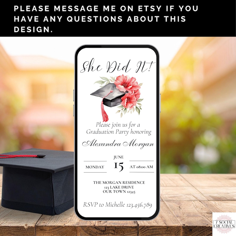 She Did It Graduation Invitation. Digital College or High School Grad ...