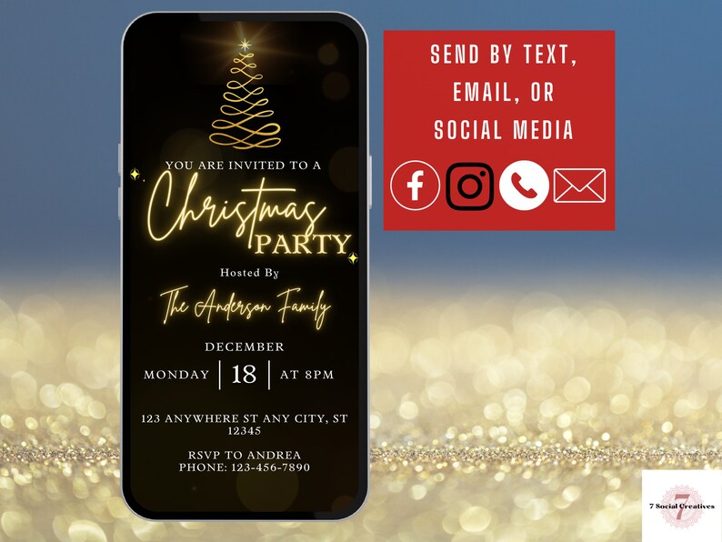 Digital Christmas Party Invitation Template. Editable Xmas Dinner, Work ...