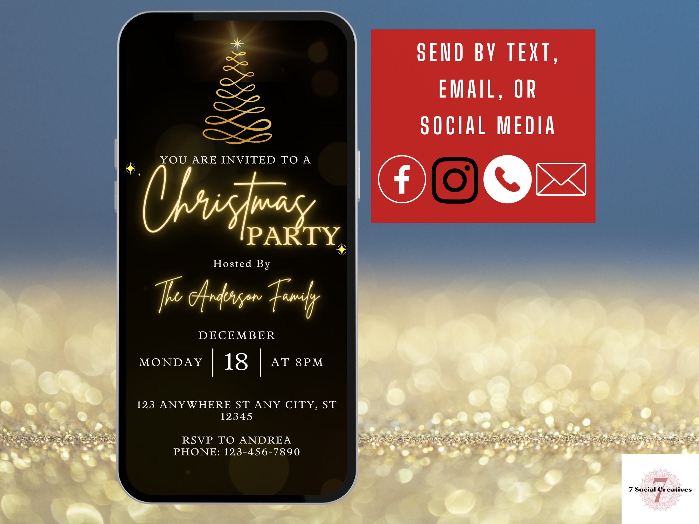 Digital Christmas Party Invitation Template. Editable Xmas Dinner, Work ...