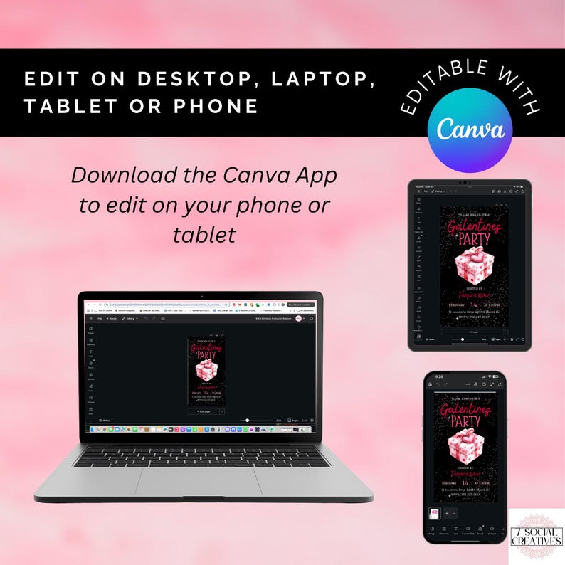 Galentines Party Invitation in Black and Red. Digital Girls Night ...