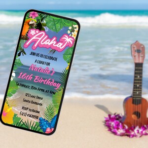 Aloha Luau Party Invitation in Pink. Digital Animated Invite With ...
